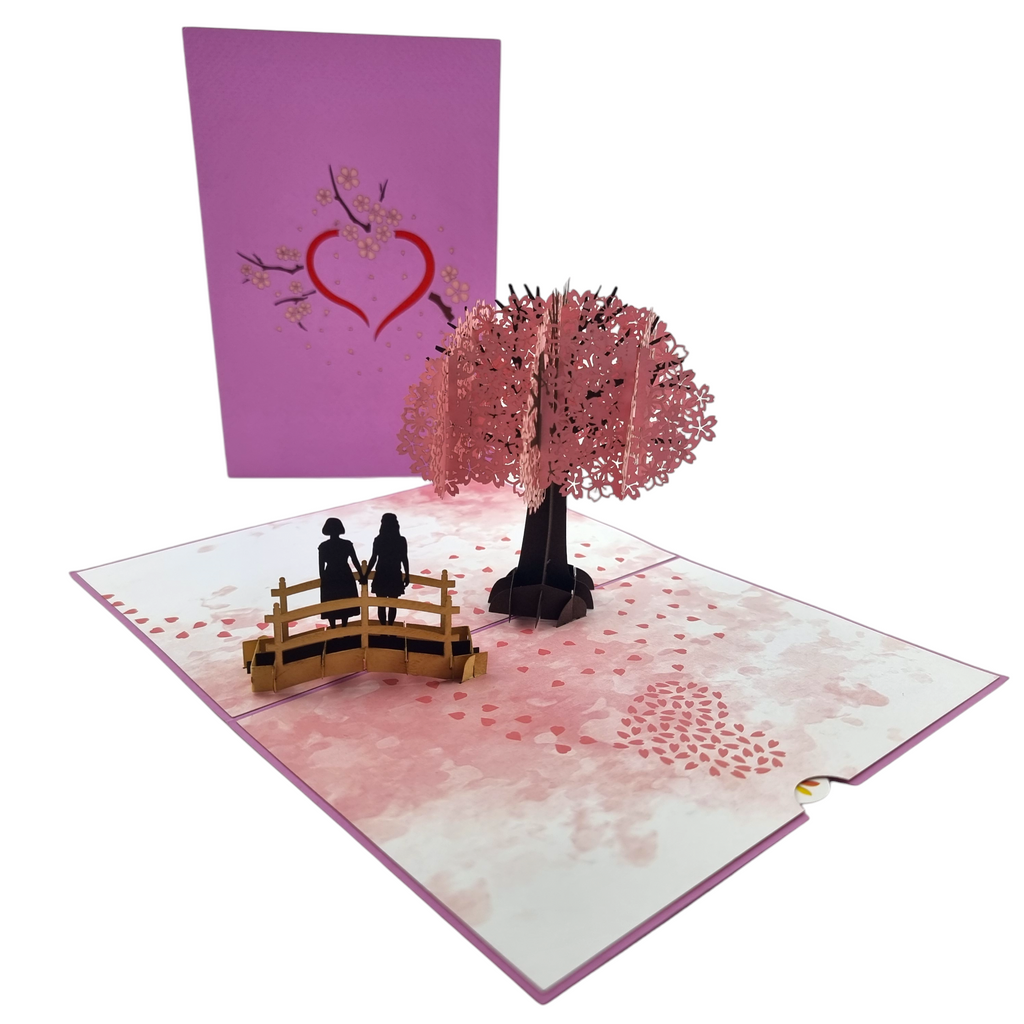 Cherry Blossom Love Scene Same Sex Female Premium 3d Pop Up Card Vcard